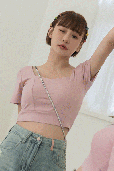現貨 性感露鎖骨方領大V桃心領短版T恤上衣 - PUFII｜網路流行時尚女裝｜官網