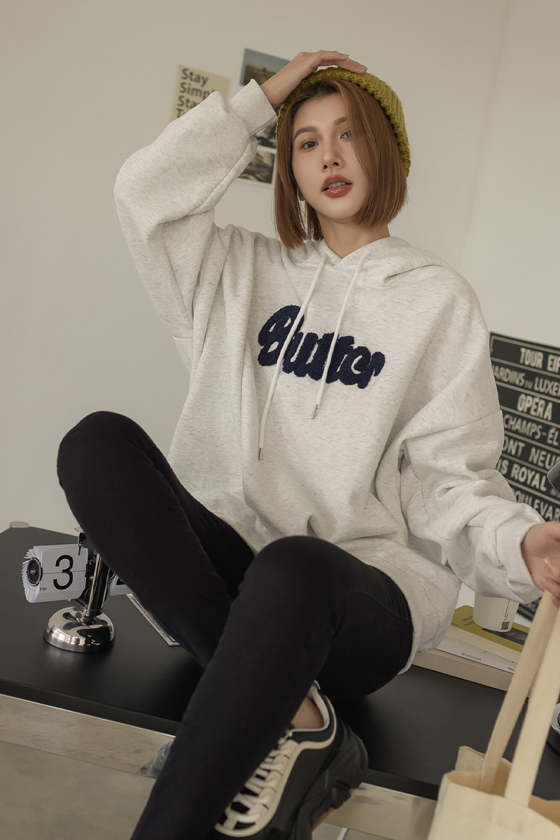 現貨 連帽抽繩Butter英字QQ毛大學T恤上衣 - PUFII｜網路流行時尚女裝｜官網