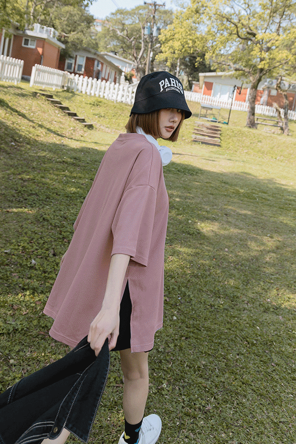 限量現貨 側開衩圓領寬版T恤上衣 - PUFII｜網路流行時尚女裝｜官網