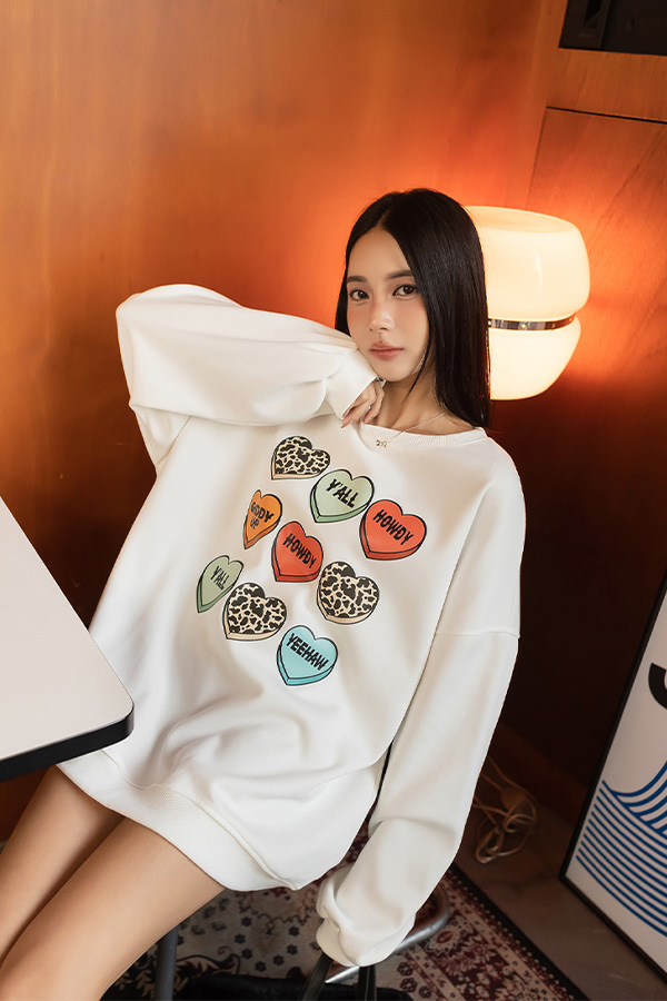 現貨 英字豹紋愛心純棉大學T恤上衣 - PUFII｜網路流行時尚女裝｜官網
