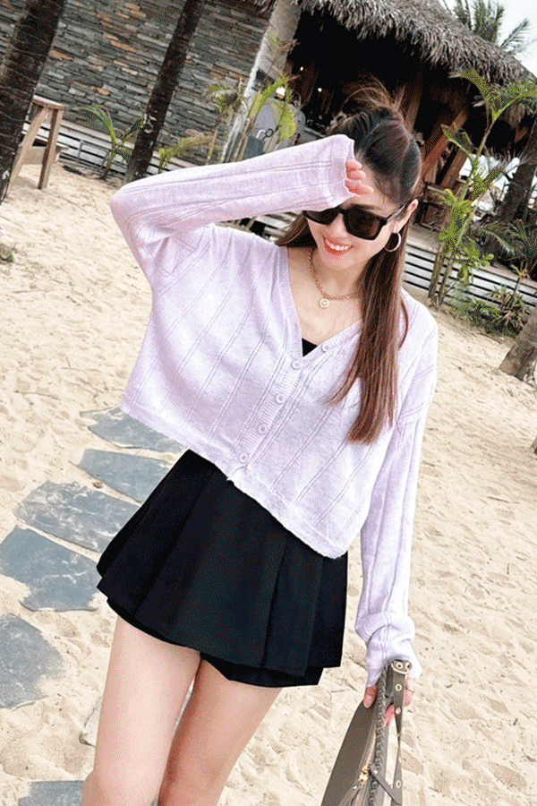 限量現貨 直坑條V領排釦針織罩衫上衣外套 - PUFII｜網路流行時尚女裝｜官網