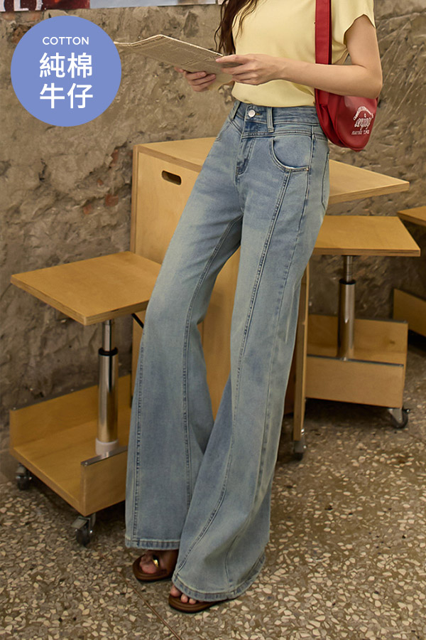 前車線喇叭褲純棉牛仔褲長褲 - PUFII｜網路流行時尚女裝｜官網